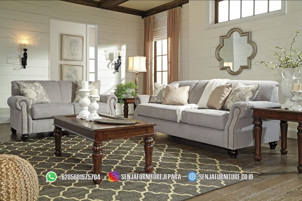 Model Baru Sofa Tamu Minimalis Kayu Jati Finishing Natural