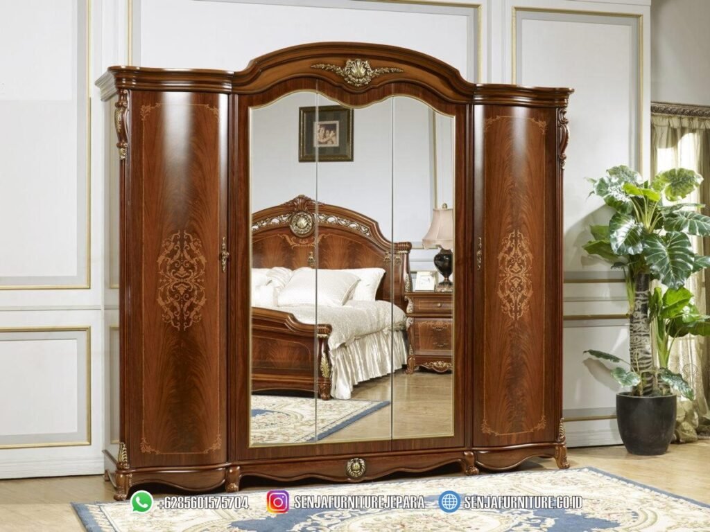 Wardrobe Lemari Pakaian Mewah Besar Full Kaca Kayu Jati